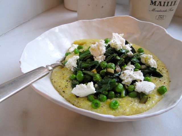 Polenta with ramps and peas - Amy Chaplin